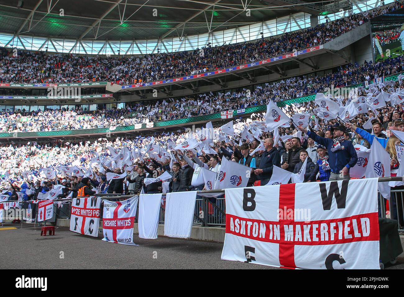 Bolton Wanderers fans wave flags during the Papa John's Trophy Final ...