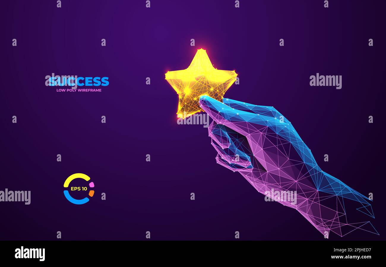 3D hand holding golden star. Gold positive customer rate illustration ...