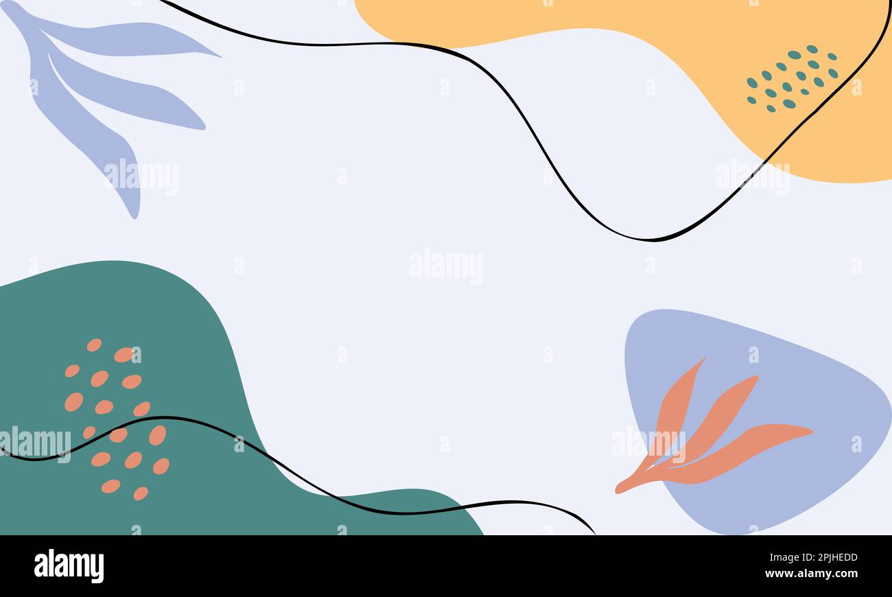 Modern Minimalist Hand Drawn Abstract Background With Wavy Lines And Cute Colorful Blob Shapes