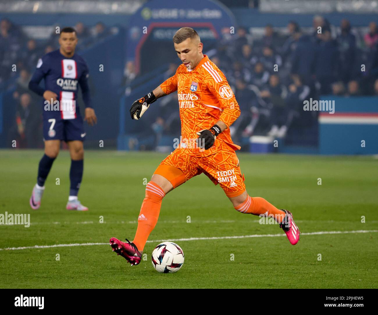 Paris, France. 02nd Apr, 2023. Lyon goalkeeper Anthony Lopes during the ...