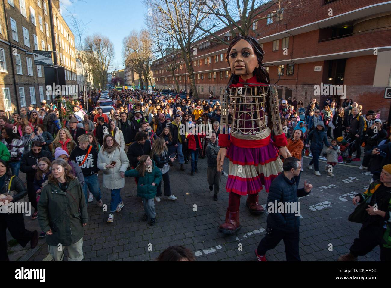 London, England, UK. 2nd Apr, 2023. LITTLE AMAL, the 3.5 metre-tall ...