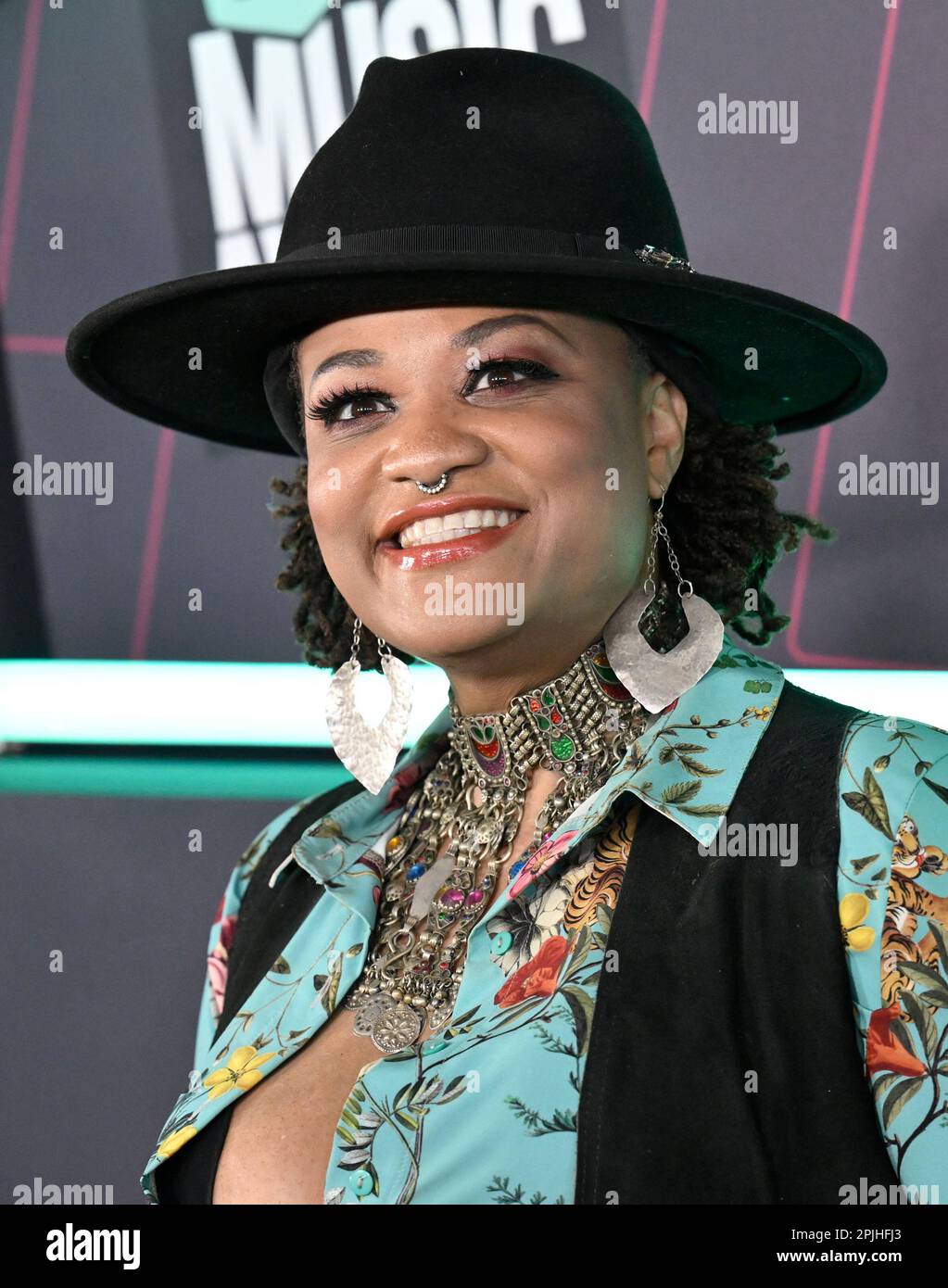 Tameca Jones arrives at the CMT Music Awards on Sunday, April 2, 2023 ...