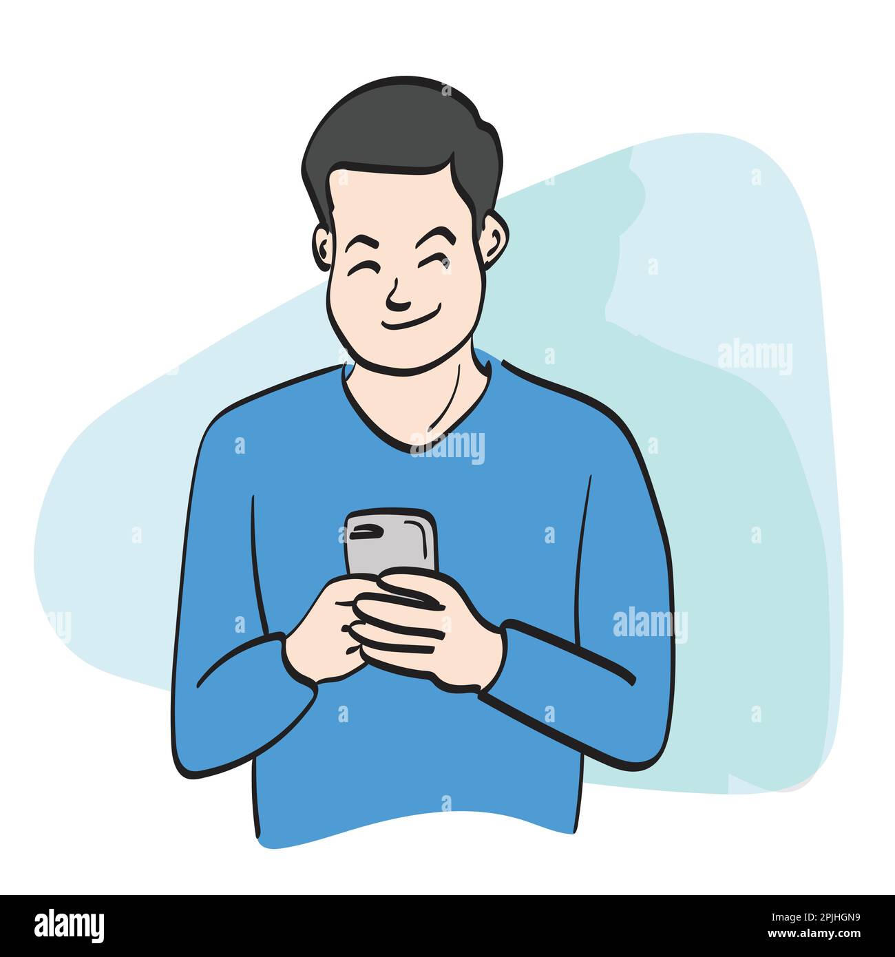 line art half length man using smartphone illustration vector hand ...