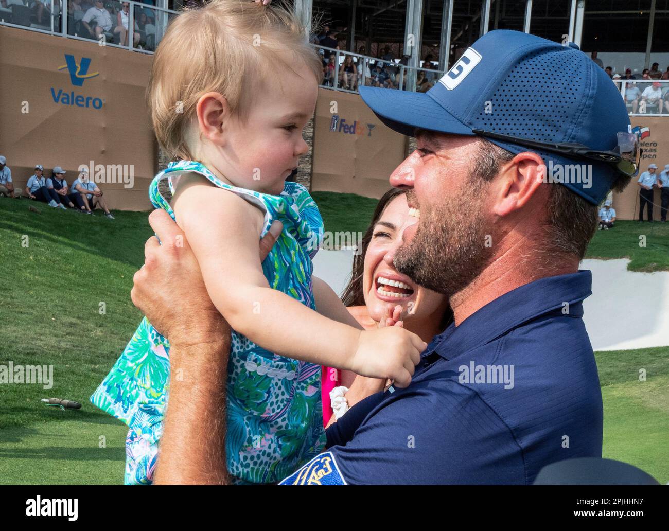 Corey Conners celebrates his victory in the Valero Texas Open golf ...