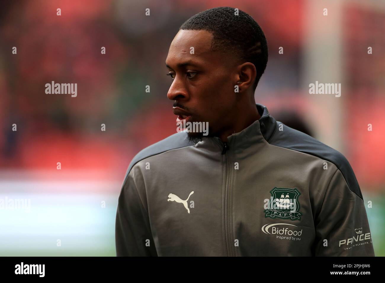 London, UK. 02nd Apr, 2023. Mickel Miller of Plymouth Argyle warming up ...
