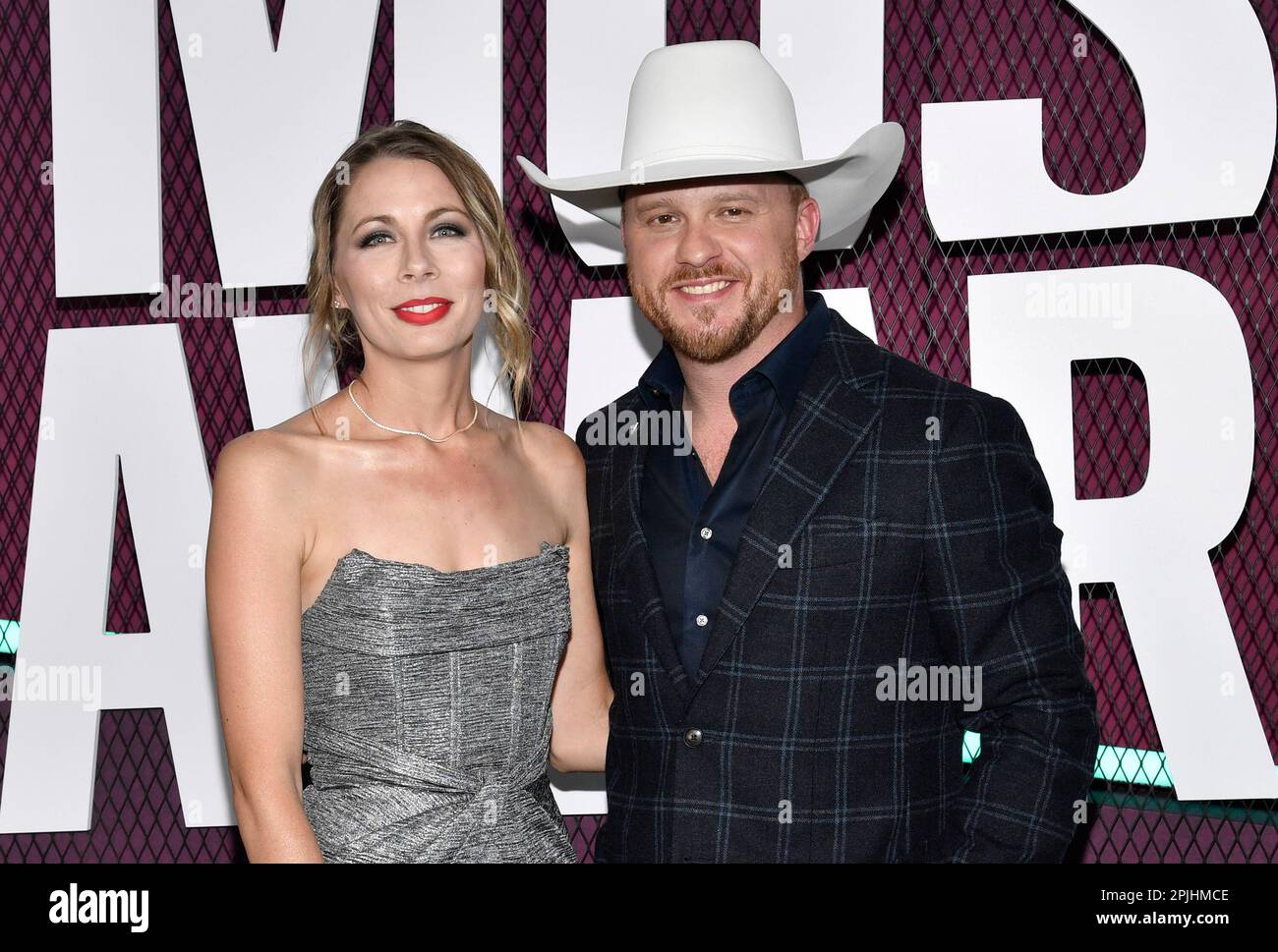 Brandi Johnson, left, and Cody Johnson arrive at the CMT Music Awards ...