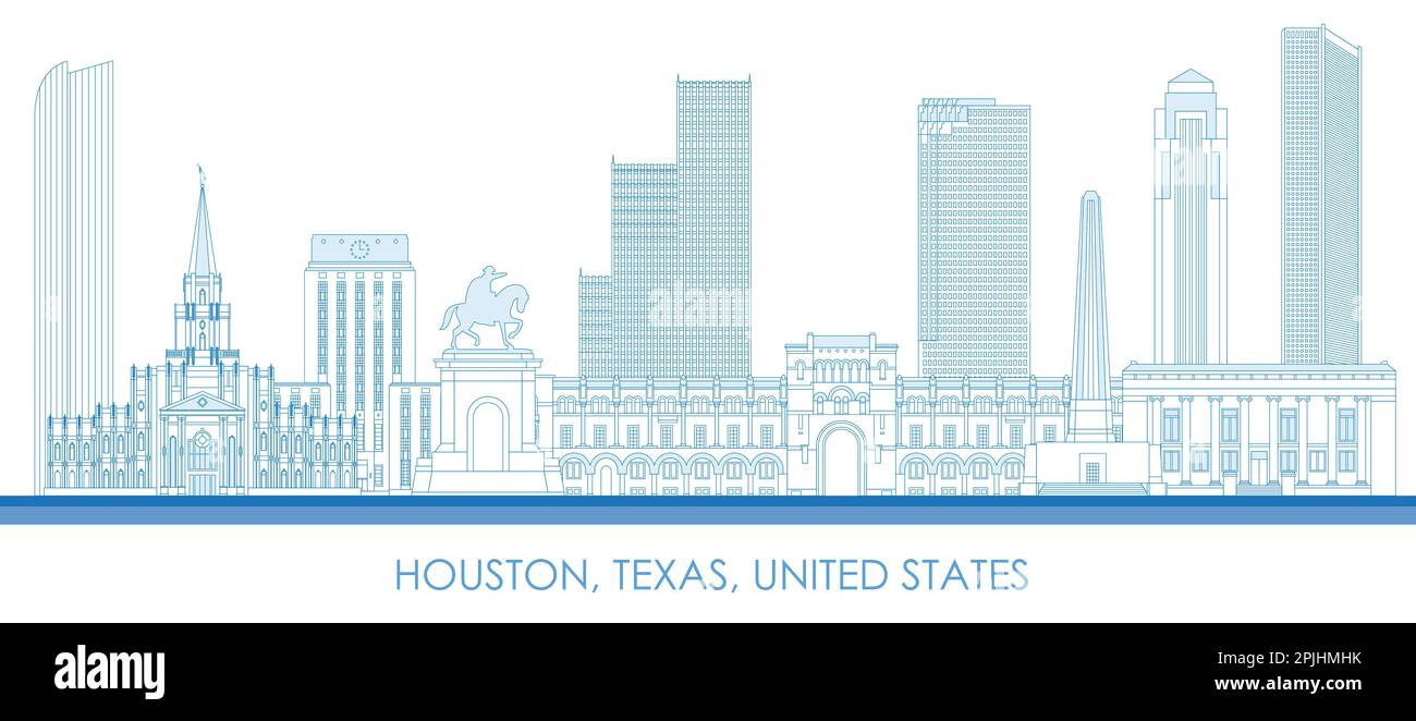 Outline Skyline panorama of city of Houston, Texas, United States ...