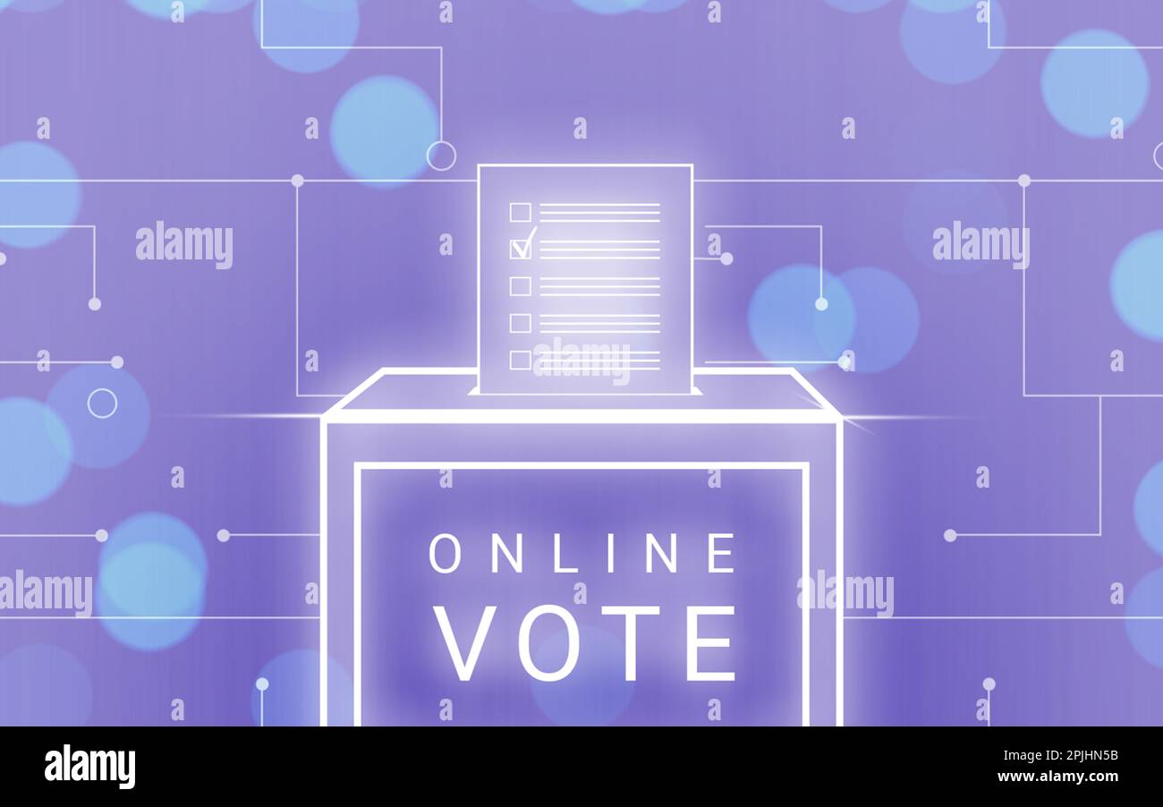 Illustration of box with ballot on color background. Electronic voting ...
