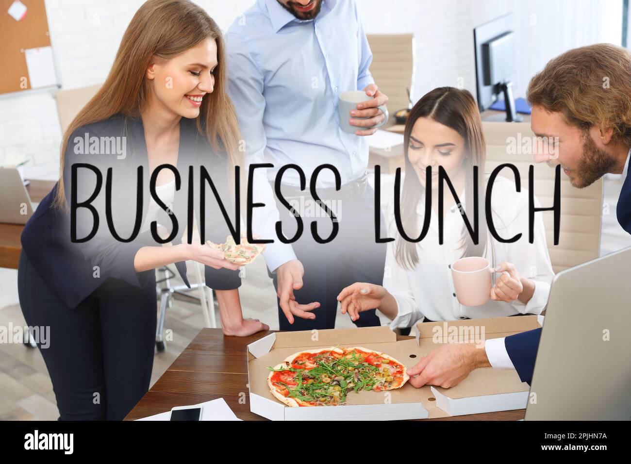 Office employees eating at workplace. Business lunch Stock Photo - Alamy