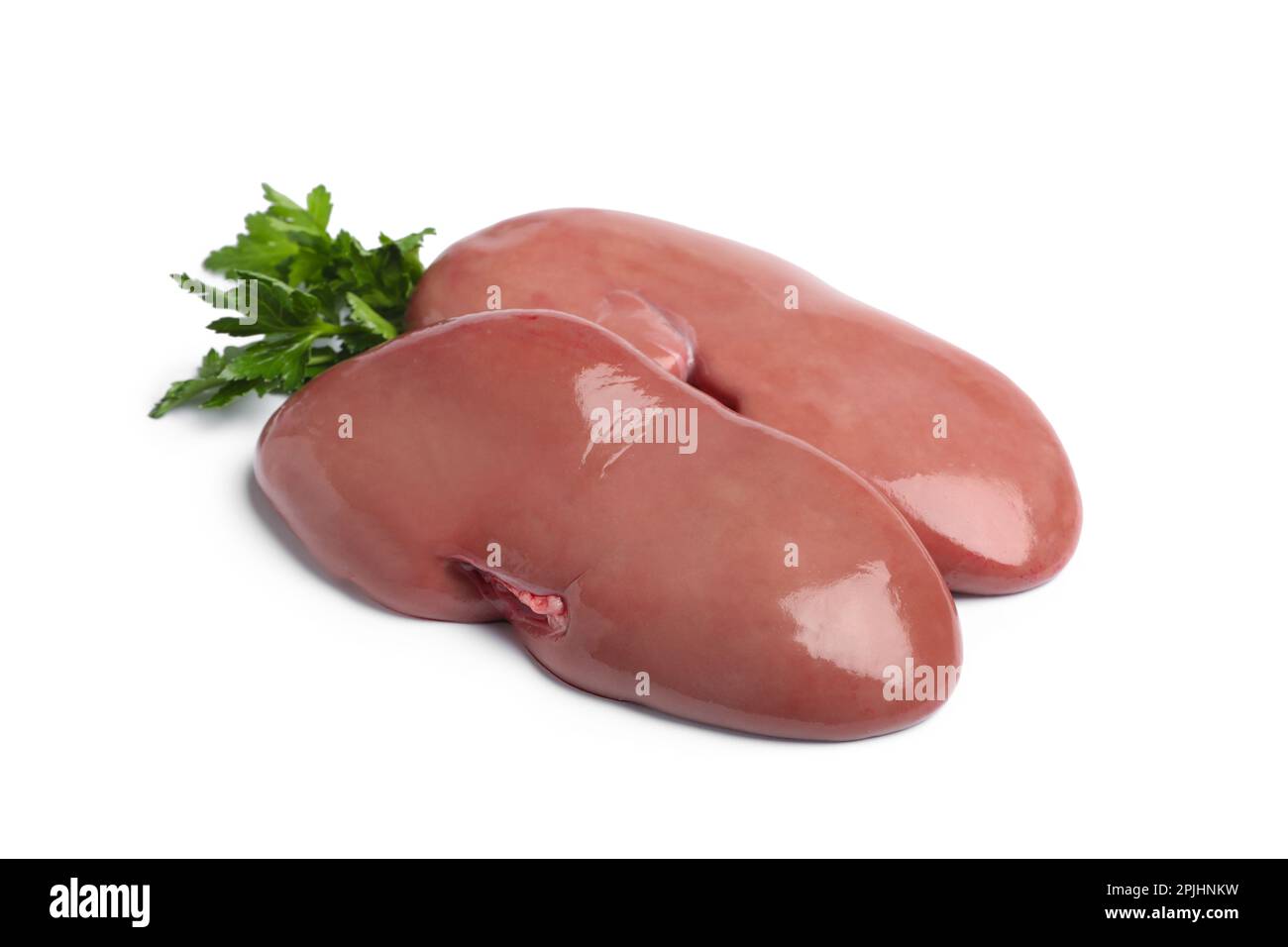 Fresh raw pork kidneys with parsley on white background Stock Photo - Alamy