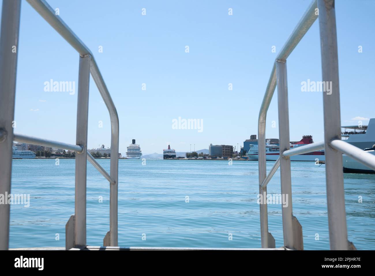 Modern ship gangway in sea port on sunny day Stock Photo - Alamy