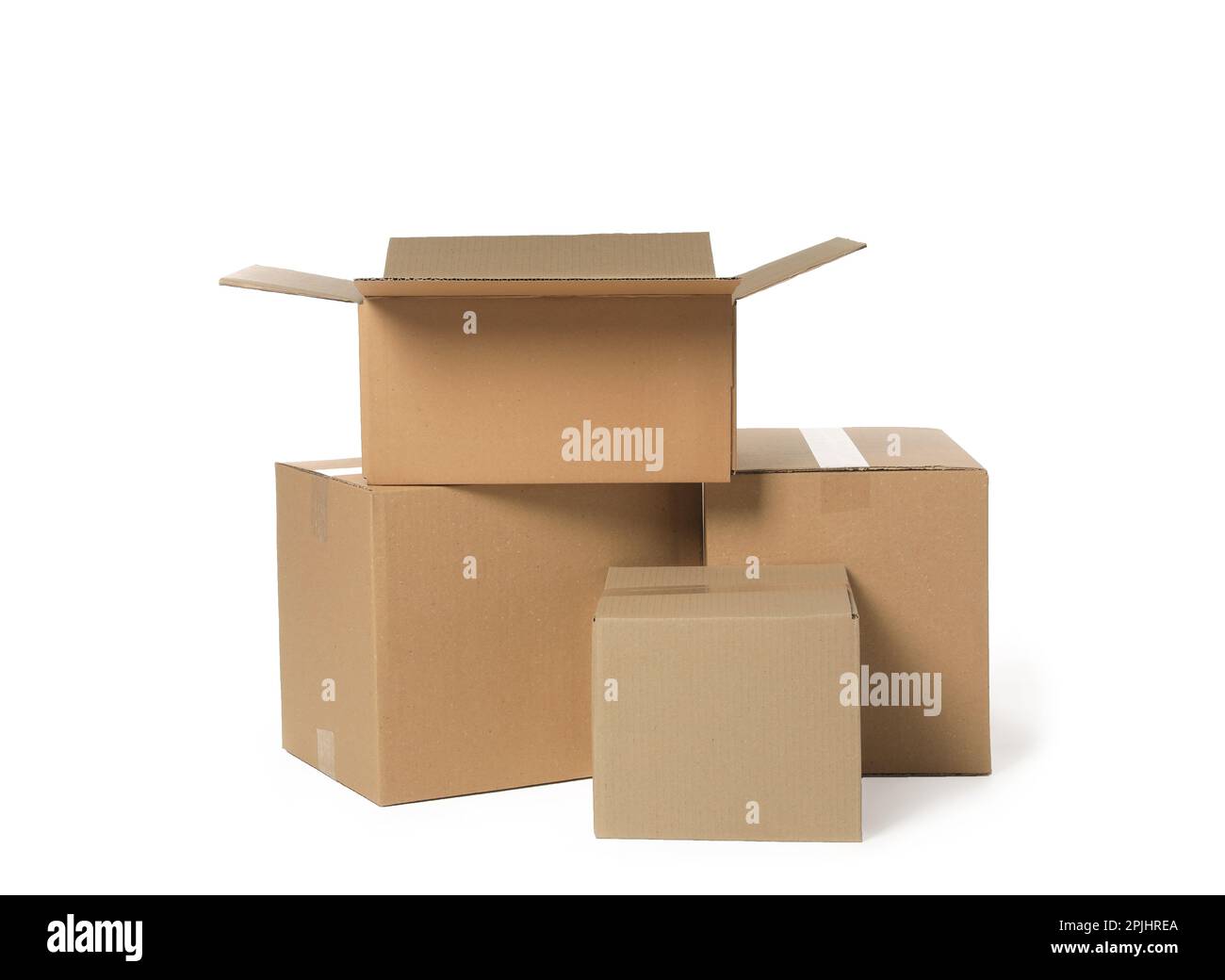 Many cardboard boxes on white background. Delivery service Stock Photo ...