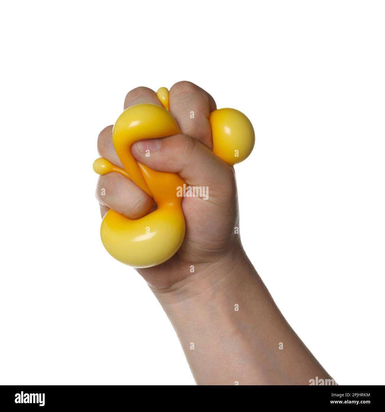Man squeezing yellow stress ball on white background, closeup Stock ...