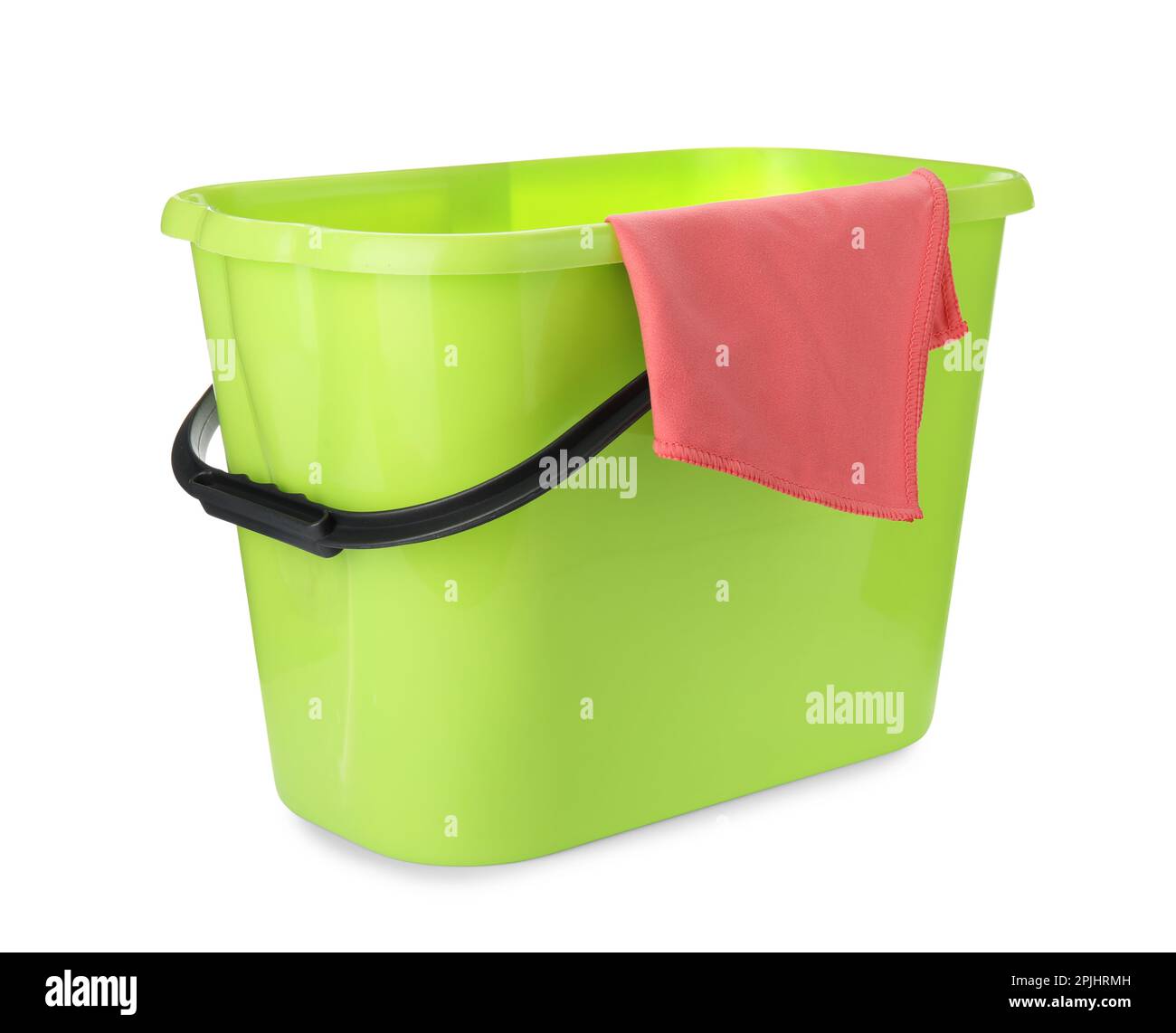Green bucket with rag for cleaning isolated on white Stock Photo - Alamy