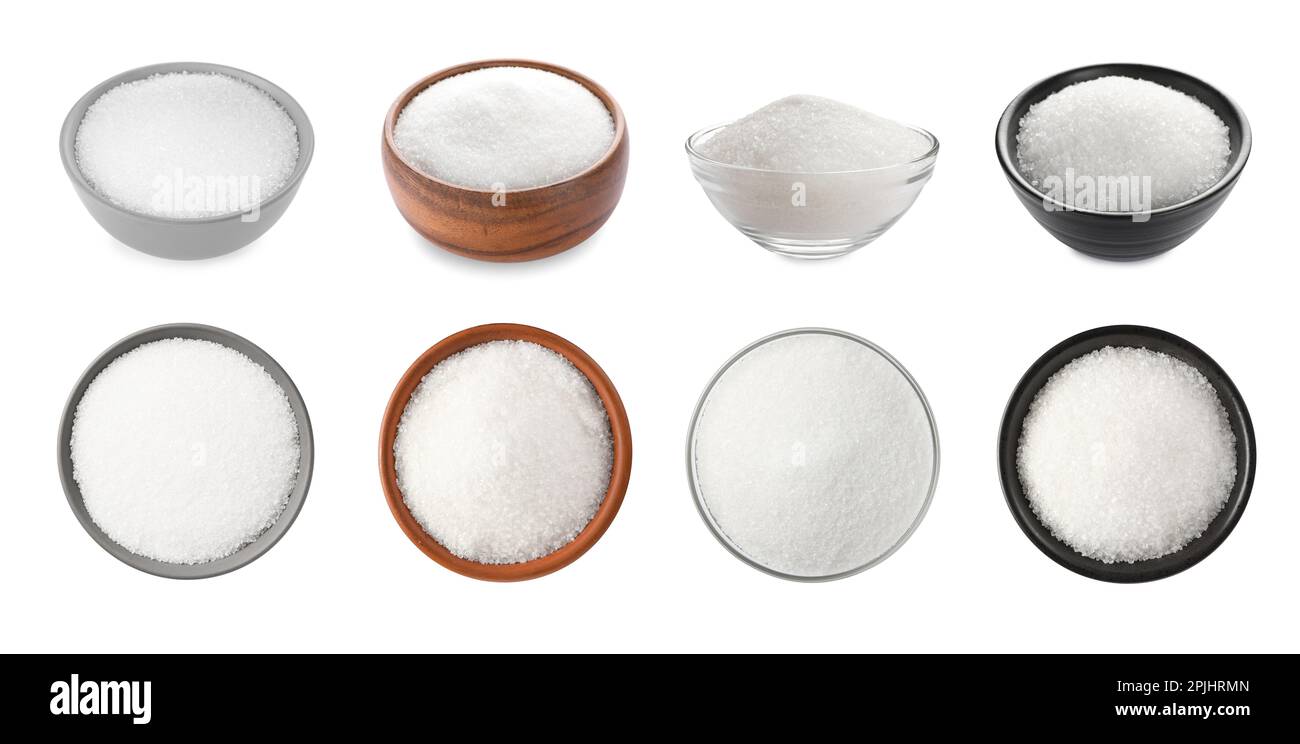 Set with granulated sugar on white background. Banner design Stock ...