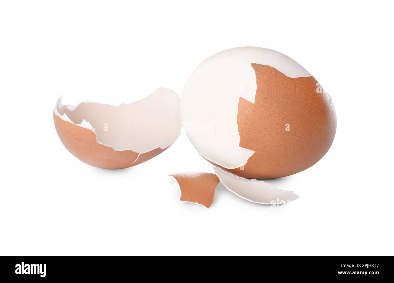 Fresh boiled egg and shell on white background Stock Photo - Alamy