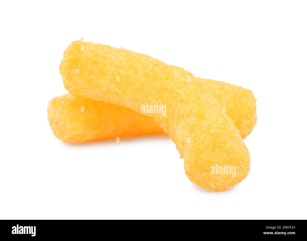 Two tasty cheesy corn puffs isolated on white Stock Photo - Alamy