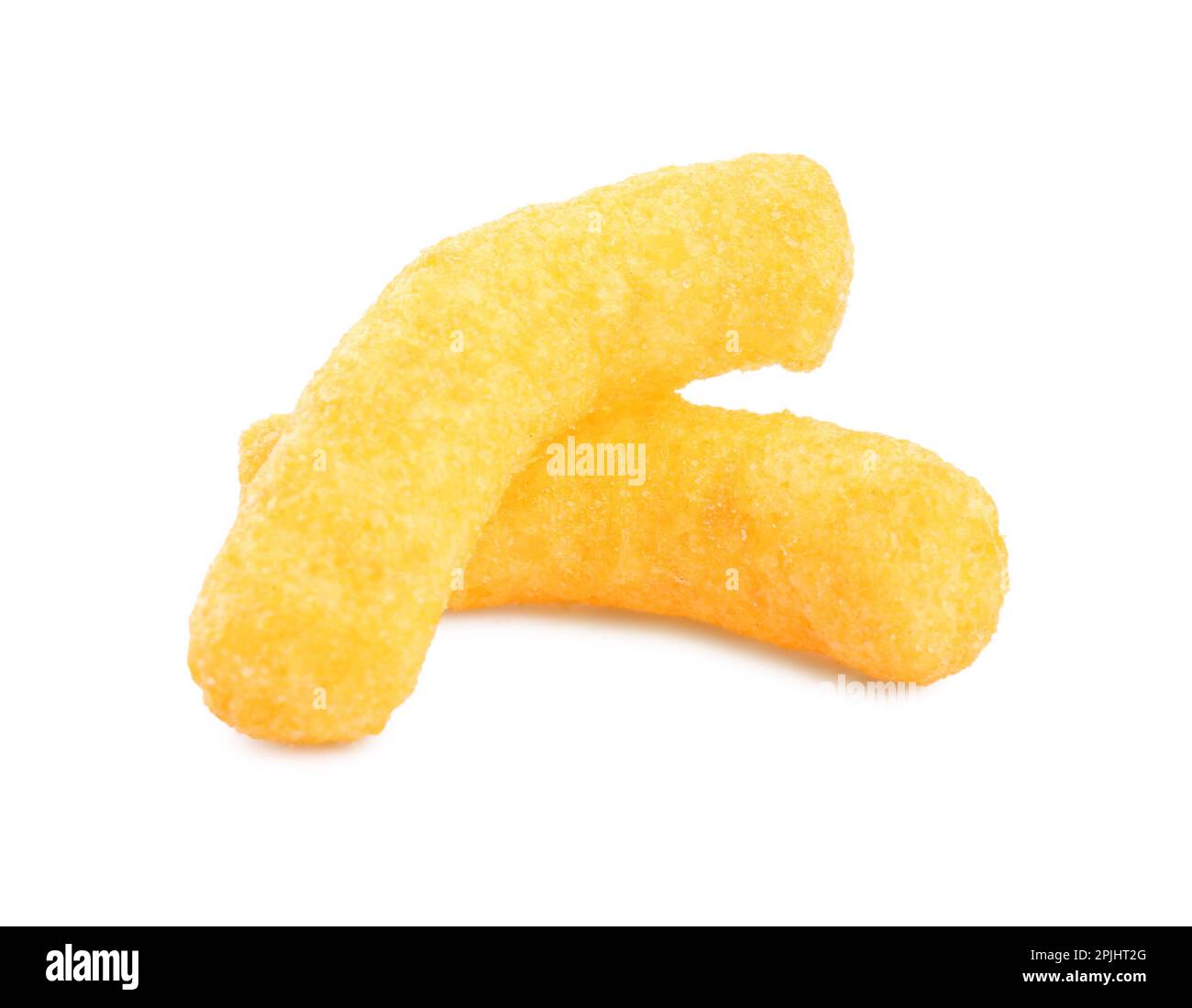 Two tasty cheesy corn puffs isolated on white Stock Photo - Alamy