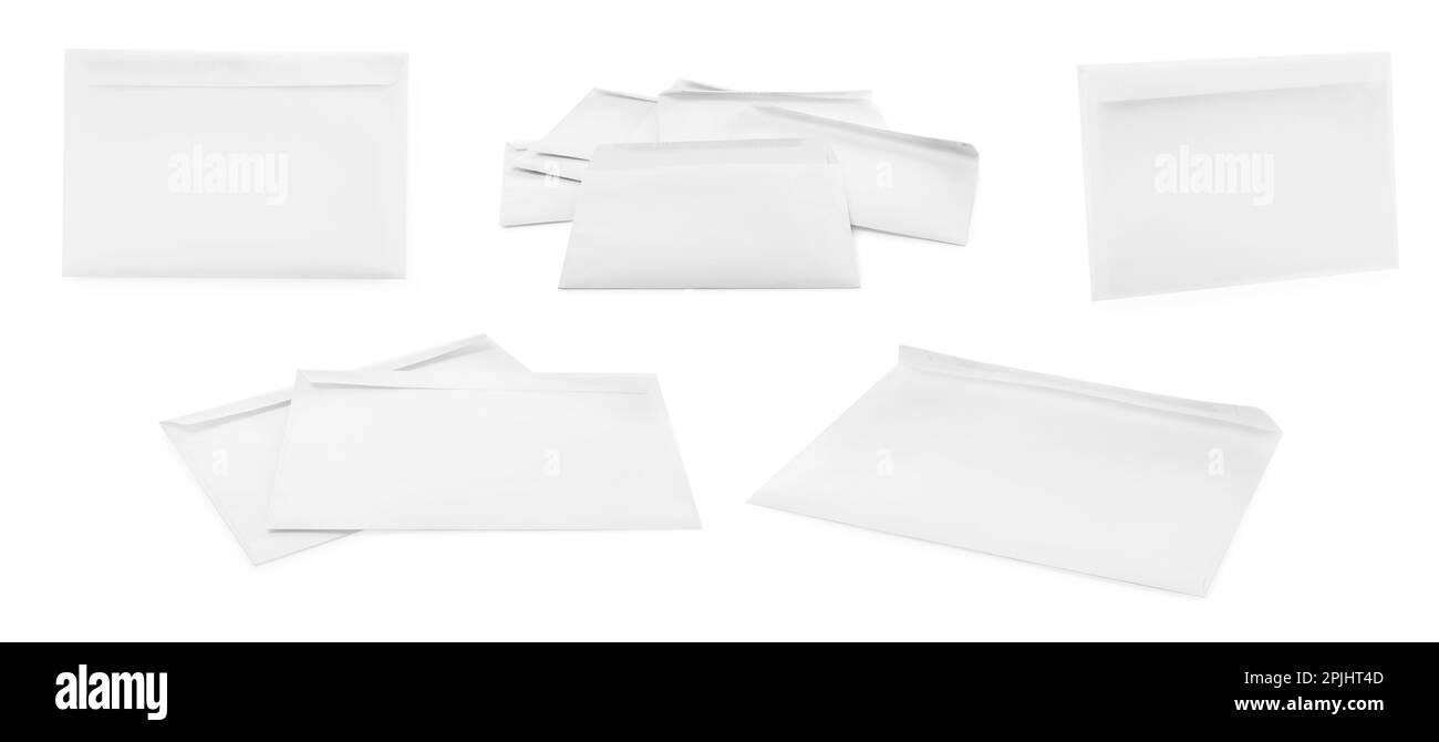 Set with blank paper envelopes on white background. Banner design Stock ...