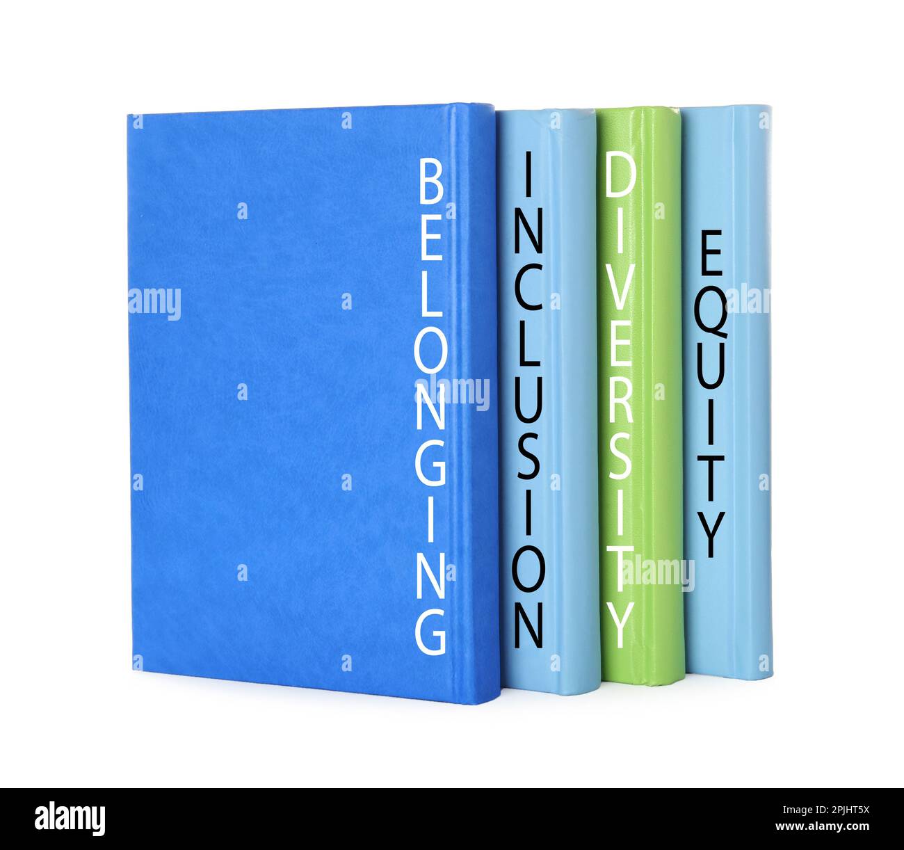 Colorful hardcover books with words Belonging, Diversity, Equity ...