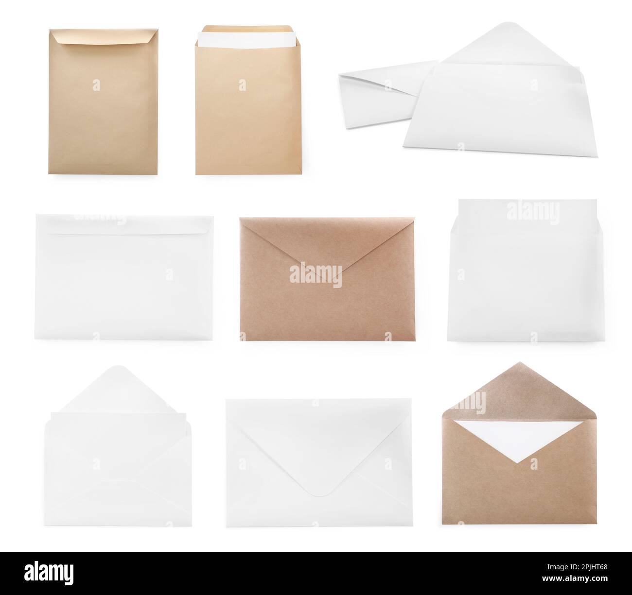 Set with different blank paper envelopes on white background Stock ...