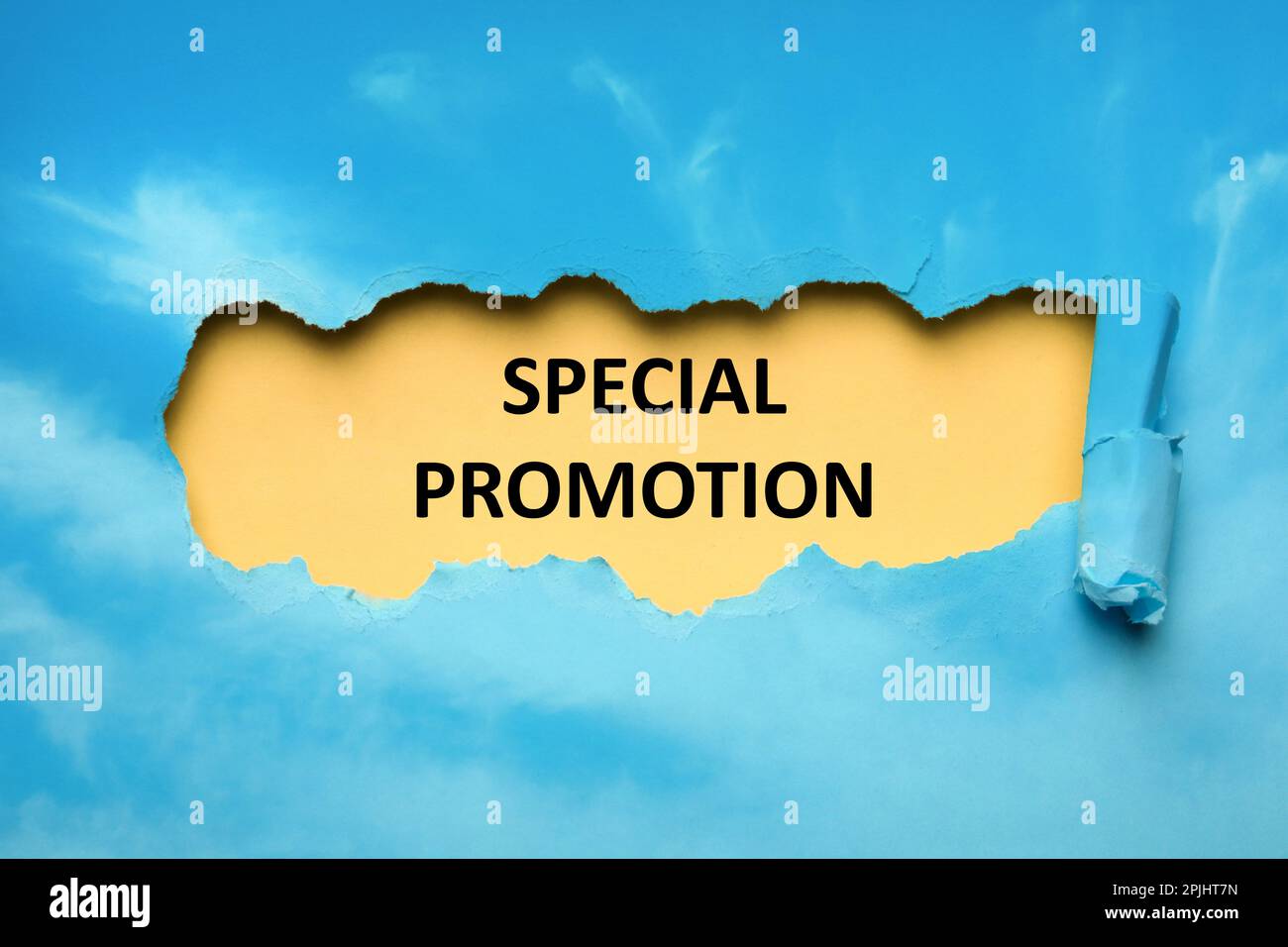 Phrase Special Promotion written on yellow background, view through ...