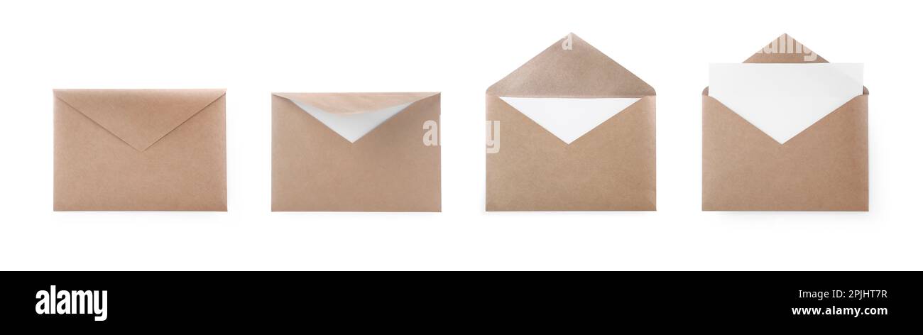 Set with kraft paper envelopes on white background. Banner design Stock ...