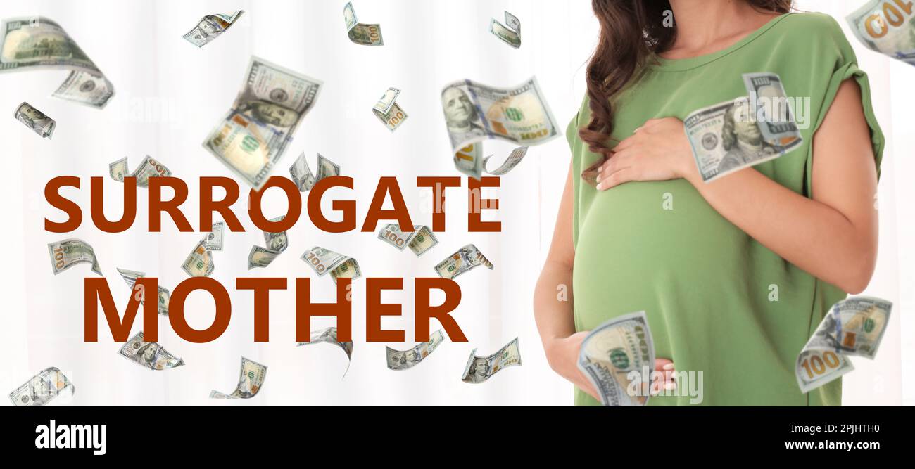 Surrogacy concept. Closeup view of young pregnant woman and flying ...