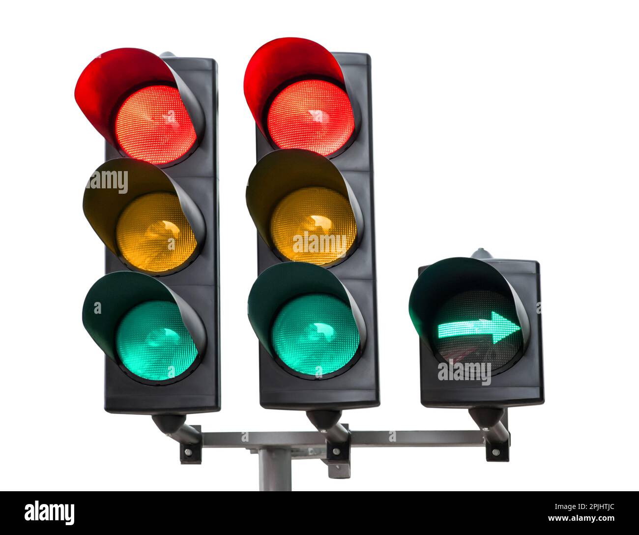 Traffic lights with three signals on white background Stock Photo - Alamy