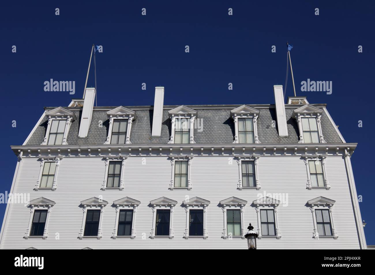 Top of Goodspeed Opera House side with space for copy. Blue sky. Roof ...