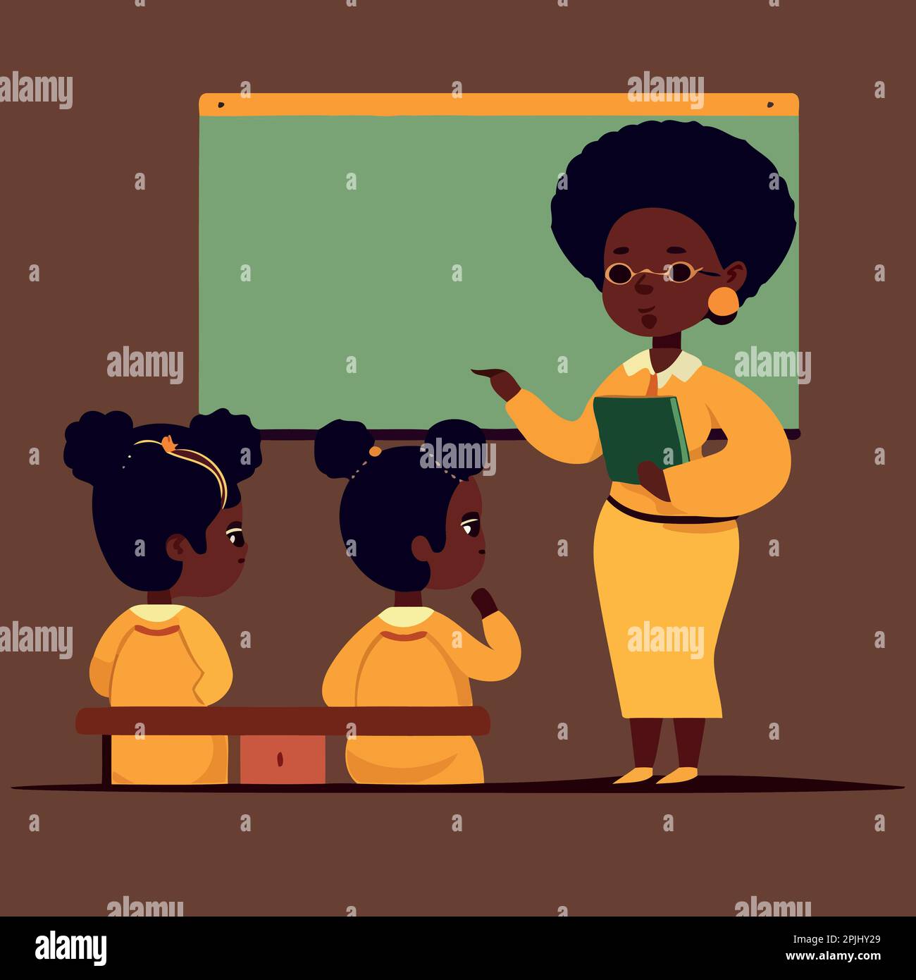 Teachers day female black teacher and two kids minimalistic vector ...