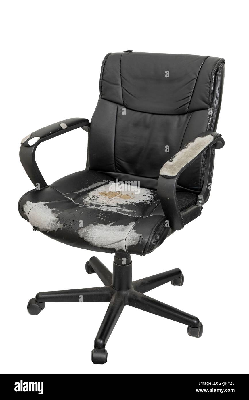 Office chair old and worn by use, on a white background Stock Photo - Alamy