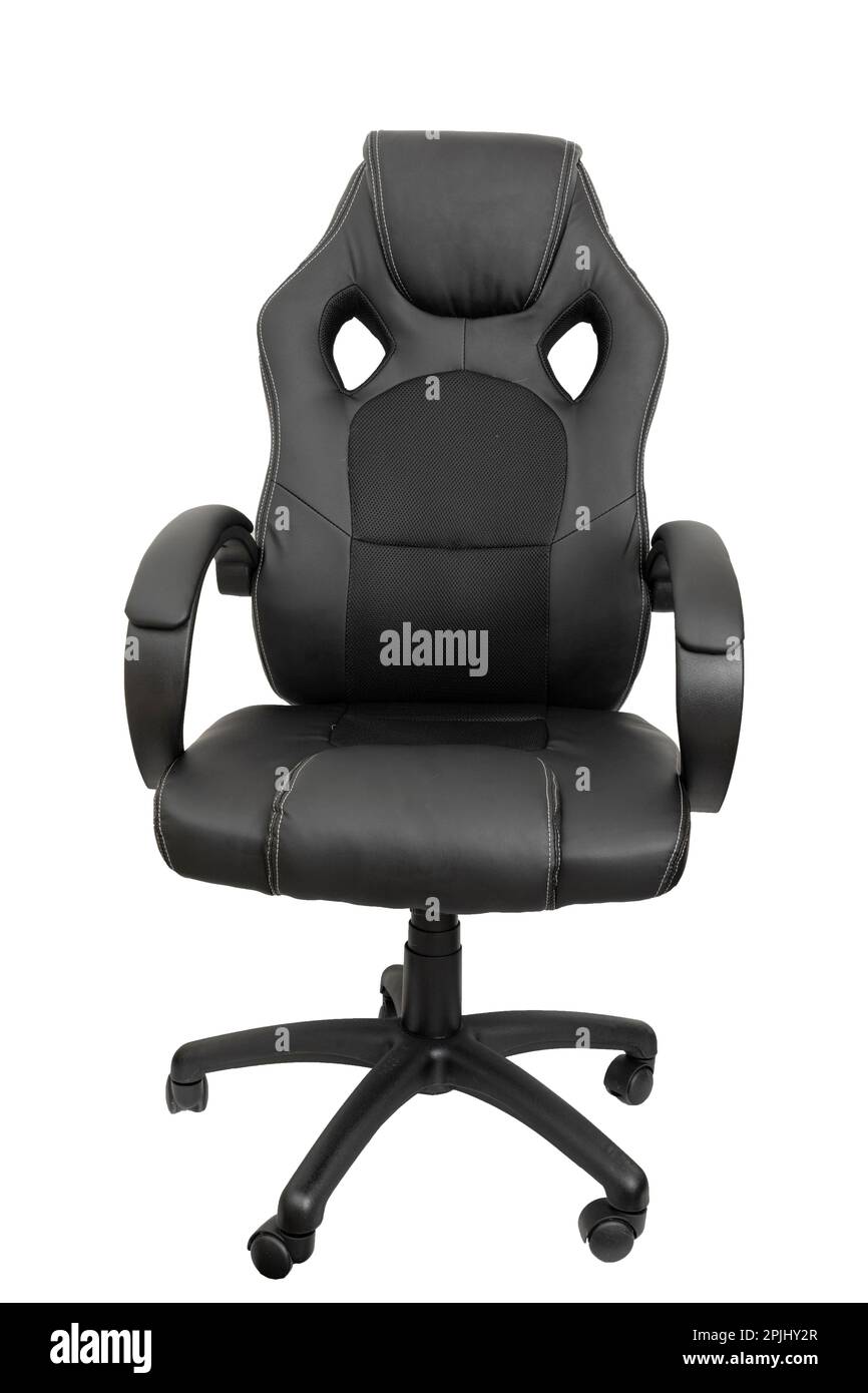 Gamer chair in black color with white background, in front view Stock ...