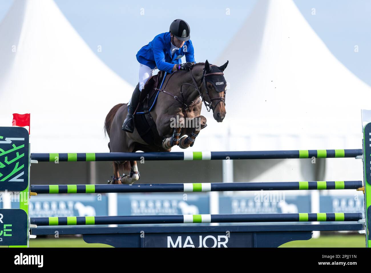 Conor Swail of Ireland competes at a Major League Show Jumping event at ...