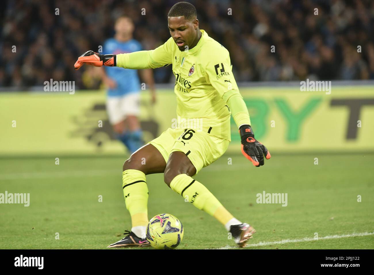 Napoli, Italy. 02nd Apr, 2023. Mike Maigan of AC Milan in action during ...