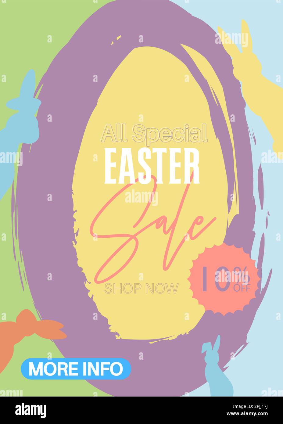 Easter Sale Poster with big egg and colorful small rabbits. Elegant ...