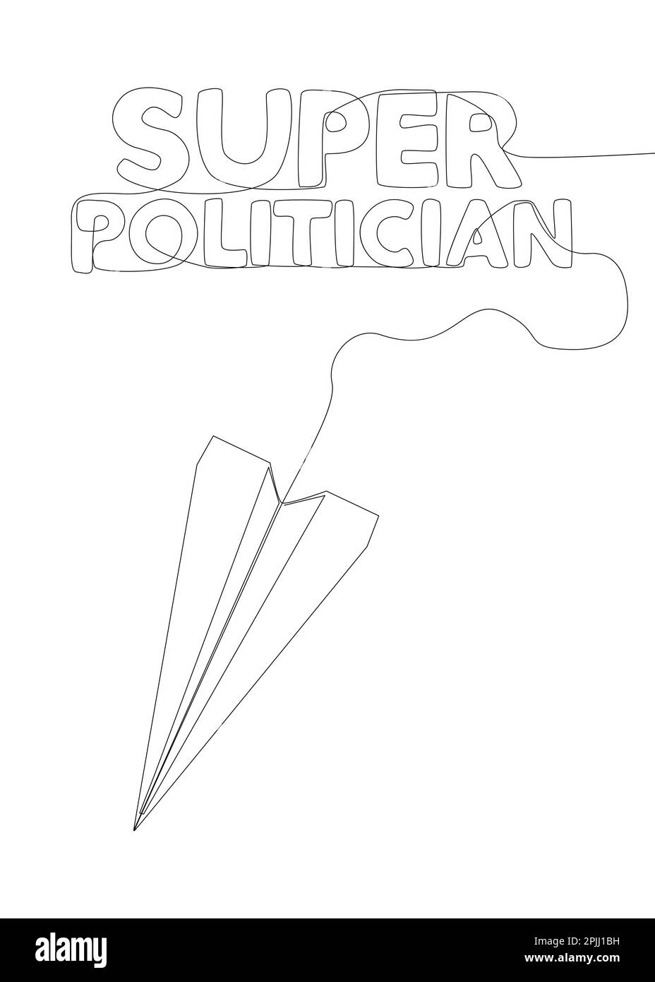 One continuous line of Paper Airplane with Super Politician text. Thin ...