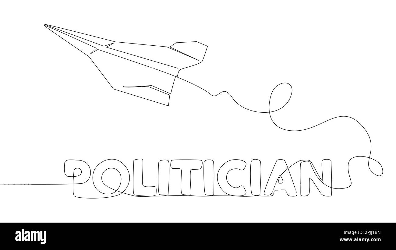 One continuous line of Paper Airplane with Politician text. Thin Line ...