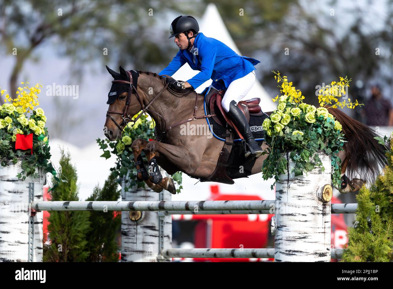Conor Swail of Ireland competes at a Major League Show Jumping event at ...