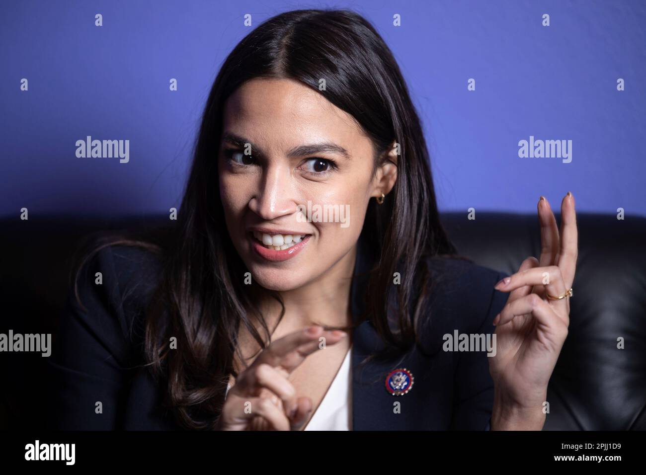 Rep. Alexandria Ocasio-Cortez (D-N.Y.) gives an interview in her office ...