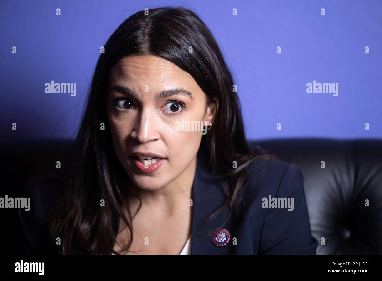 Rep. Alexandria Ocasio-Cortez (D-N.Y.) gives an interview in her office ...
