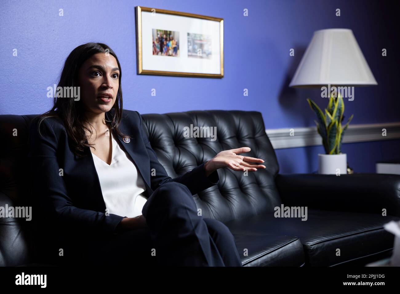 Rep. Alexandria Ocasio-Cortez (D-N.Y.) gives an interview in her office ...