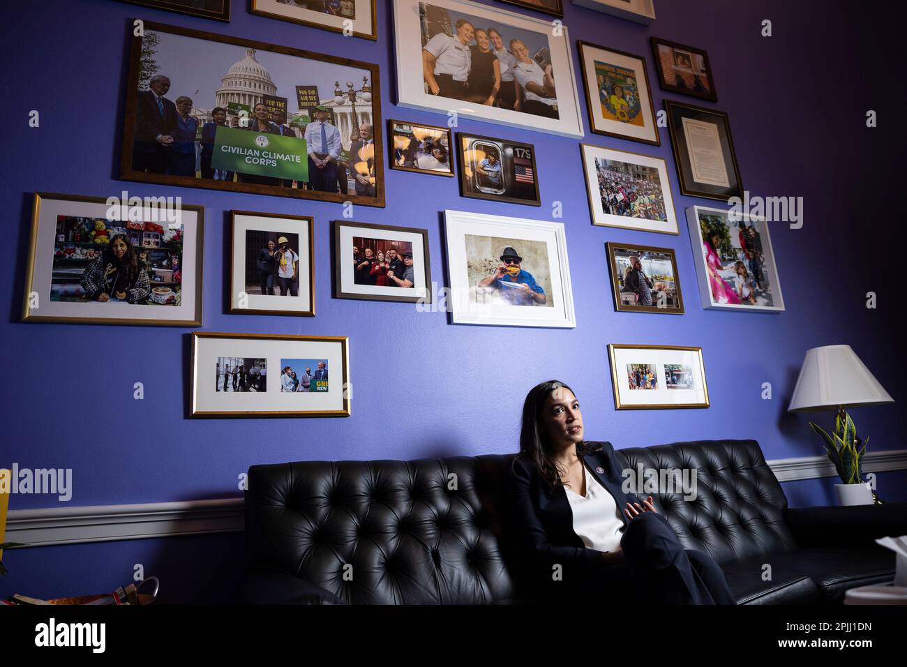 Rep. Alexandria Ocasio-Cortez (D-N.Y.) gives an interview in her office ...