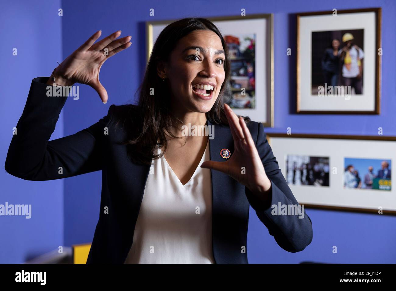 Rep. Alexandria Ocasio-Cortez (D-N.Y.) gives an interview in her office ...