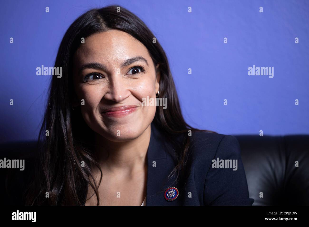 Rep. Alexandria Ocasio-Cortez (D-N.Y.) gives an interview in her office ...