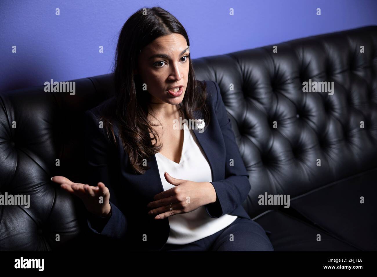 Rep. Alexandria Ocasio-Cortez (D-N.Y.) gives an interview in her office ...