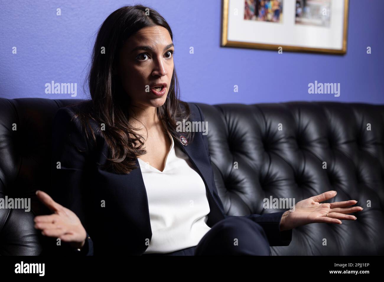 Rep. Alexandria Ocasio-Cortez (D-N.Y.) gives an interview in her office ...