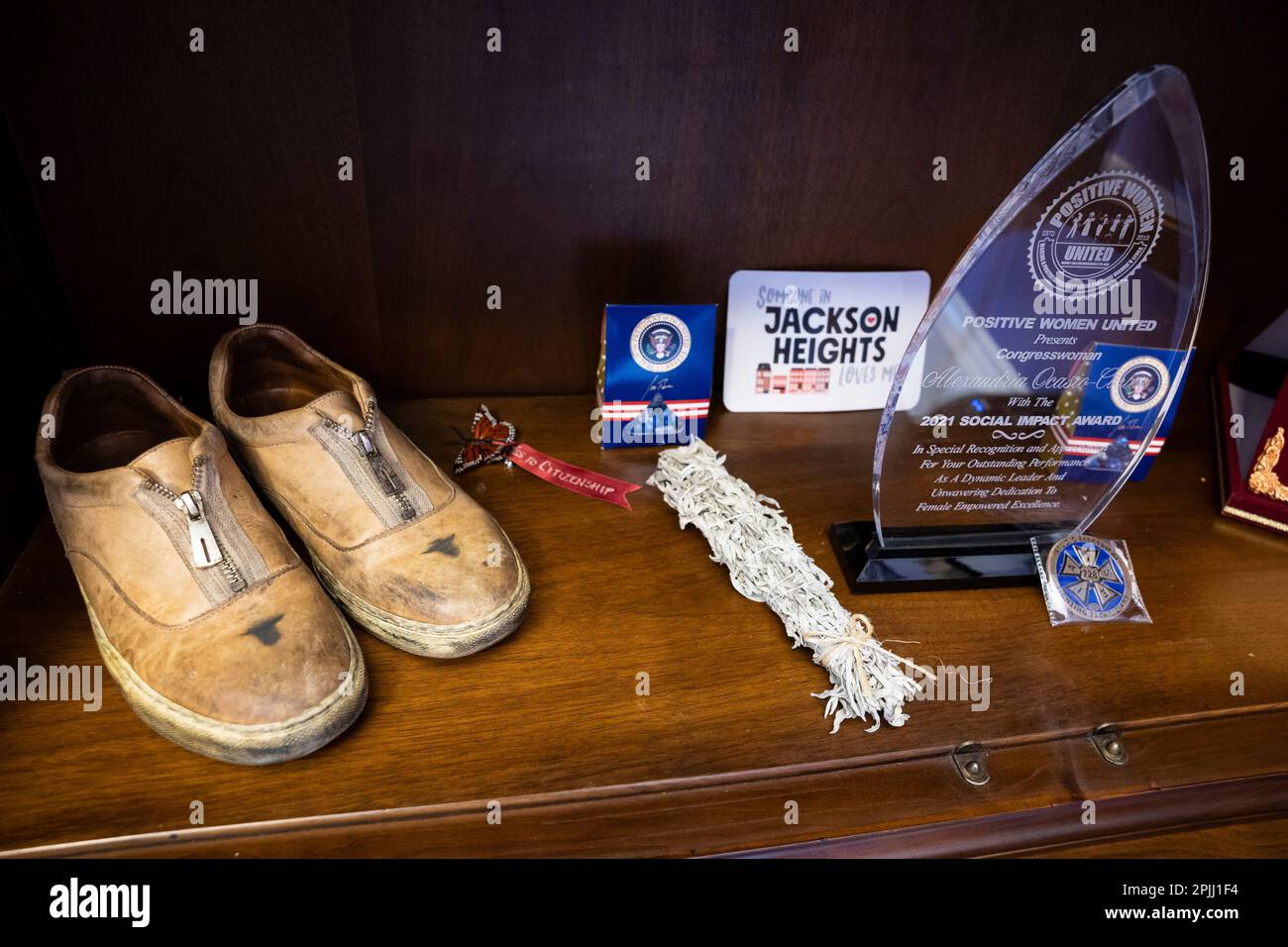 Various items, including the shoes Rep. Alexandria Ocasio-Cortez (D-N.Y ...