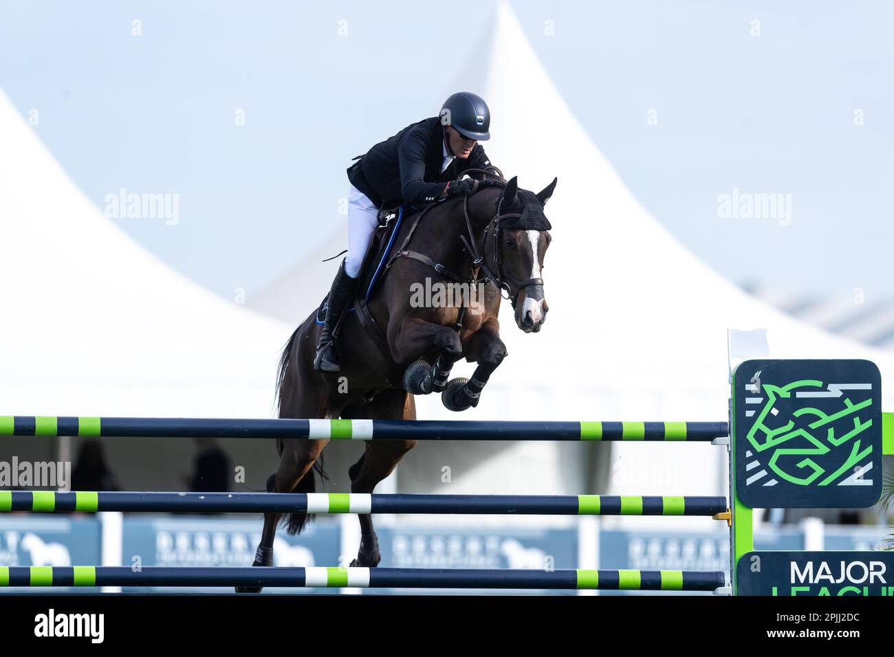 Paul O'Shea of Ireland competes at a Major League Show Jumping event at ...