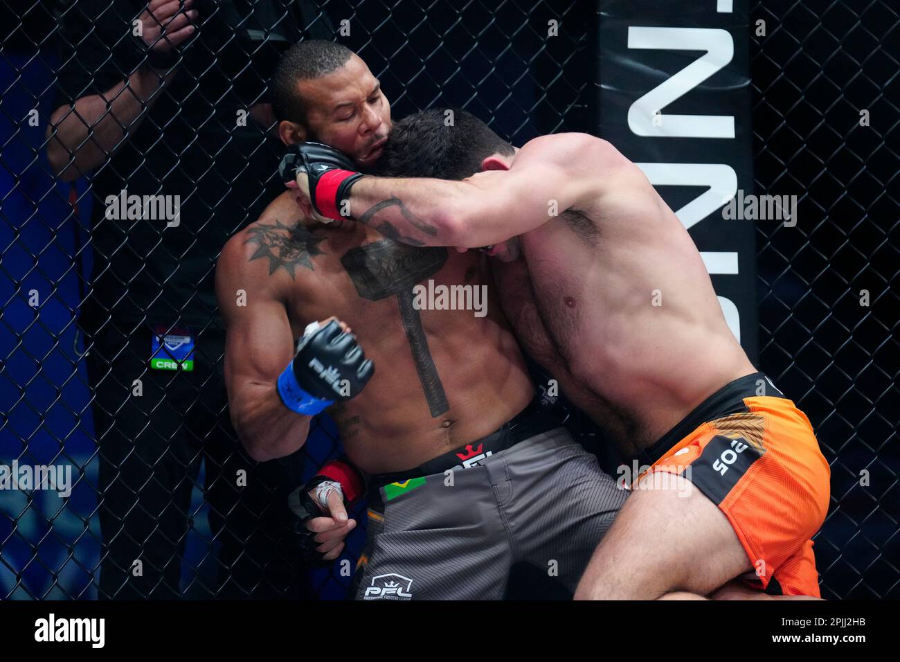 LAS VEGAS, NEVADA - APRIL 01: (R-L) Robert Wilkinson punches Thiago ...